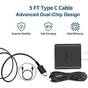 45W USB-C PD 3.0 Super Fast Charging Wall Charger for Samsung Chromebook 4 4+ XE310XBA XE350XBA XE513C24 XE510C24 W16-030N1A Galaxy A01 A20 A50 S8 S9 S10 S10+ S10E S20 S21 S22 S23 Ultra Charging Cord
