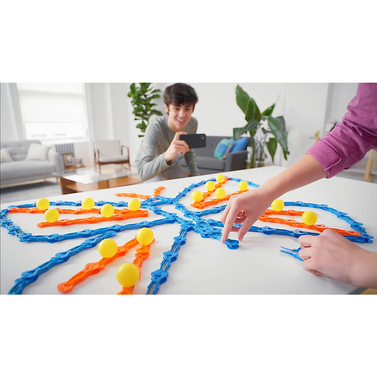 Zip Linx Jumping Domino Action - Hi-Fly Set | Chain Reaction Game - Create Unlimited Designs | Includes 22 ZipLinx, 3 Hi-Fly Balls, and 1 Launcher Key