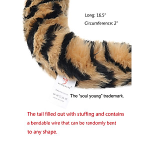 Soul Young Lion Wolf Faux Fur Ears and Tail Halloween Costume Party Cosplay Animal Accessory Set(One Size,Tiger)