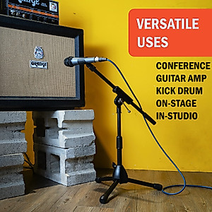 Stage Rocker Foldable Tripod Low-Profile Mic Boom Stand - Height Extending from 9.6'' to 16.9'', w/Adjustable Telescoping Arm Up to 9'', Lightweight/Convenient, Black, Powered by Hamilton(SR610121B)