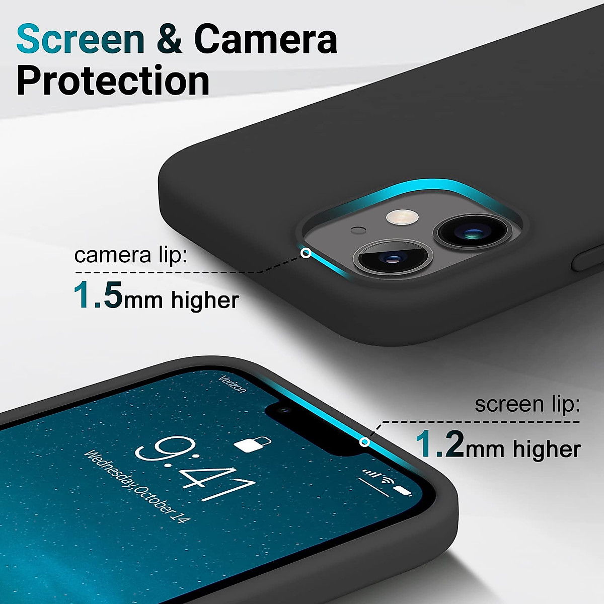 AOTESIER Shockproof Designed for iPhone 12 Mini Case, Food Grade Liquid Silicone Phone Case with [Soft Anti-Scratch Microfiber Lining] Drop Protection 5.4 inch Slim Thin Cover, Black