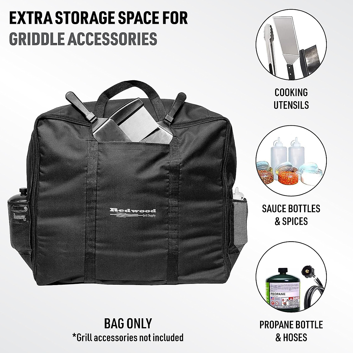 Portable 22" Griddle Carry Bag for Blackstone 22 Inch Griddle and Similar Table Top Grills, Includes Deluxe Storage Pockets for BBQ Toolkit Accessories, Utensils and Squeeze Bottles