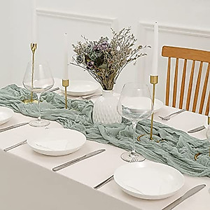 DOLOPL Sage Green Cheesecloth Table Runner 13.3ft Boho Gauze Cheese Cloth Table Runner Rustic Sheer Runner 160inch Long for Wedding Bridal Baby Shower Birthday St. Patrick's Day Table Decorations
