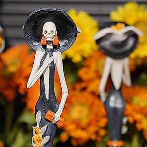 Day-of-The-Dead Halloween-Decorations Catrina Skeleton Figurine - Dia De Los Muertos Decor Resin Lady Skeleton Mexican Traditional Chanukah Hanukkah Farmhouse Decor 4 x 4 x 10.3 in Newman House Studio