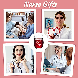 DAZLUTE Nurse Gifts, I Will Stab You Stemless Wine Glass for Women Nurse School Nurse Birthday Christmas, Funny Gag Gifts for Nurse Week Nurse Graduation Nurse Appreciation Nurse Practitioner, 17oz