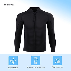 INTBOSS Wetsuit Top Men,2mm Mens Wetsuit Top 3mm Long Sleeve Wetsuit Jacket Men Front Zip Warm Wets Suit Jackets for Men Stretch Mens Wetsuit Top