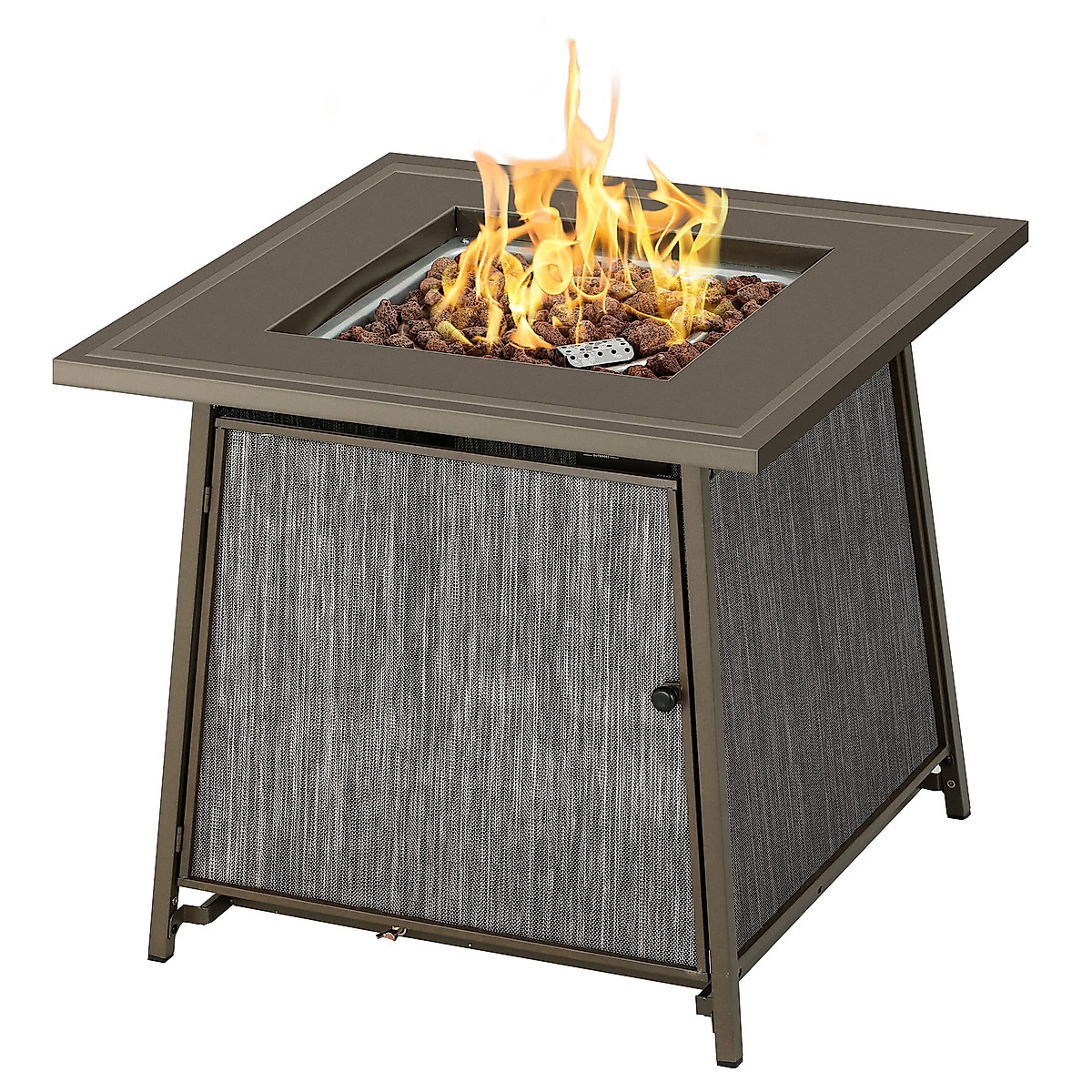 BALI OUTDOORS Gas FirePit Table 28 Inch Propane Fire Pit Table 50,000 BTU with Lava Rock and Tabletop Lid, Square Outdoor Table for Patio and Garden