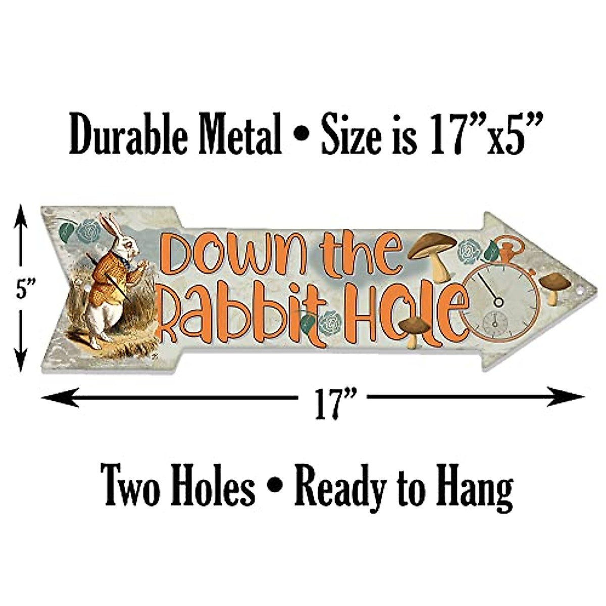 Alice in Wonderland Decor - Down The Rabbit Hole - Directional Arrow Metal Sign - Alice in Wonderland Signs - Home Decor Wall Art Perfect Alice in Wonderland Gifts and Decorations
