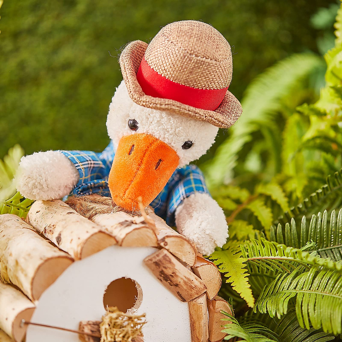 Houwsbaby 11'' Easter Duck Stuffed Animal in Plaid Shirt Easter Duck Plush Toy with Hat, Adorable for Totter Kids Boys Girls Holiday Christmas Birthday, Beige