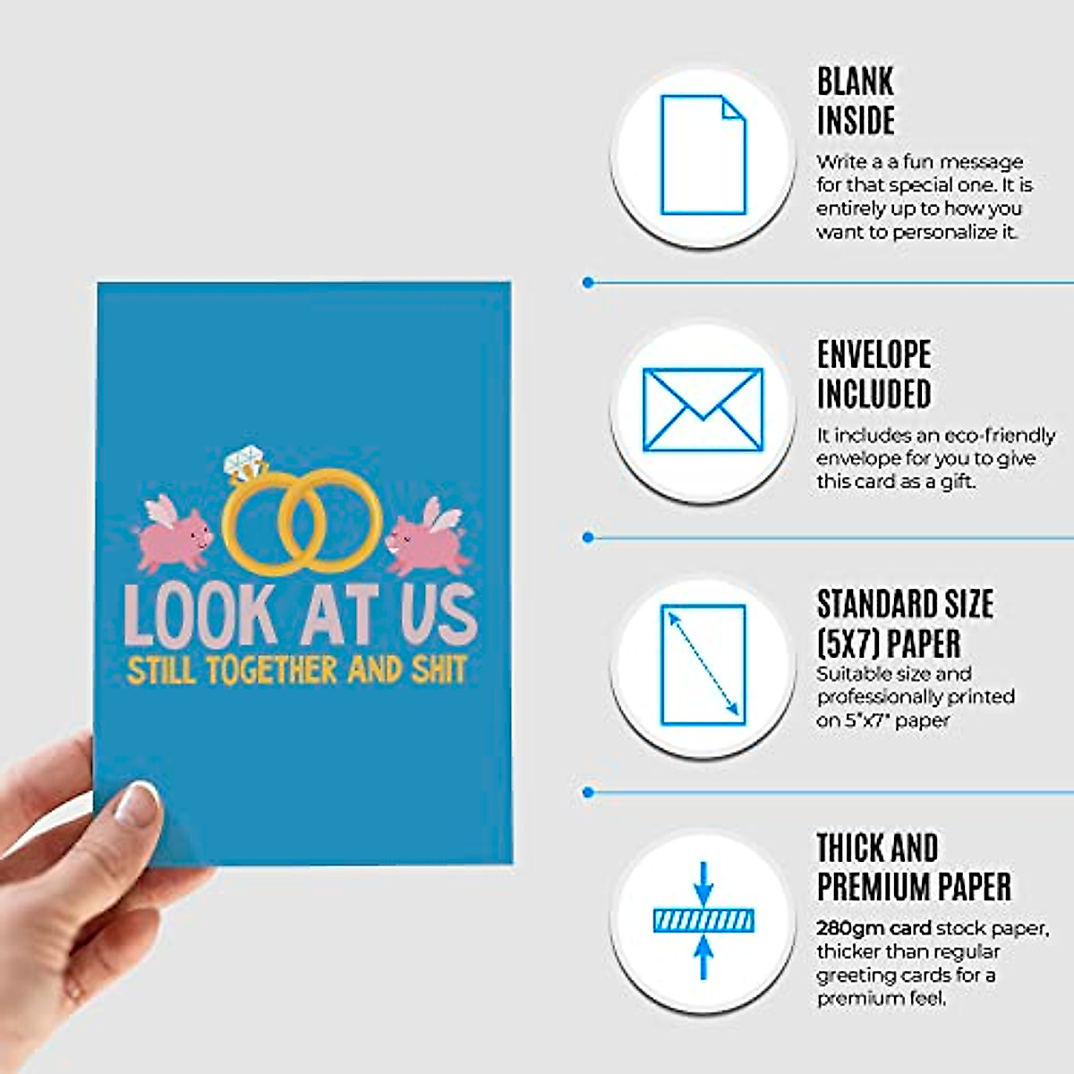 Funny anniversary card for him or her with envelope | Original anniversary present for wife, husband, girlfriend, boyfriend. | Joke card for Valentine's Day for men or women