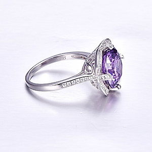 Merthus 10x10mm Round Simulated Amethyst 925 Sterling Silver Cocktail Flower Ring for Women Size 8