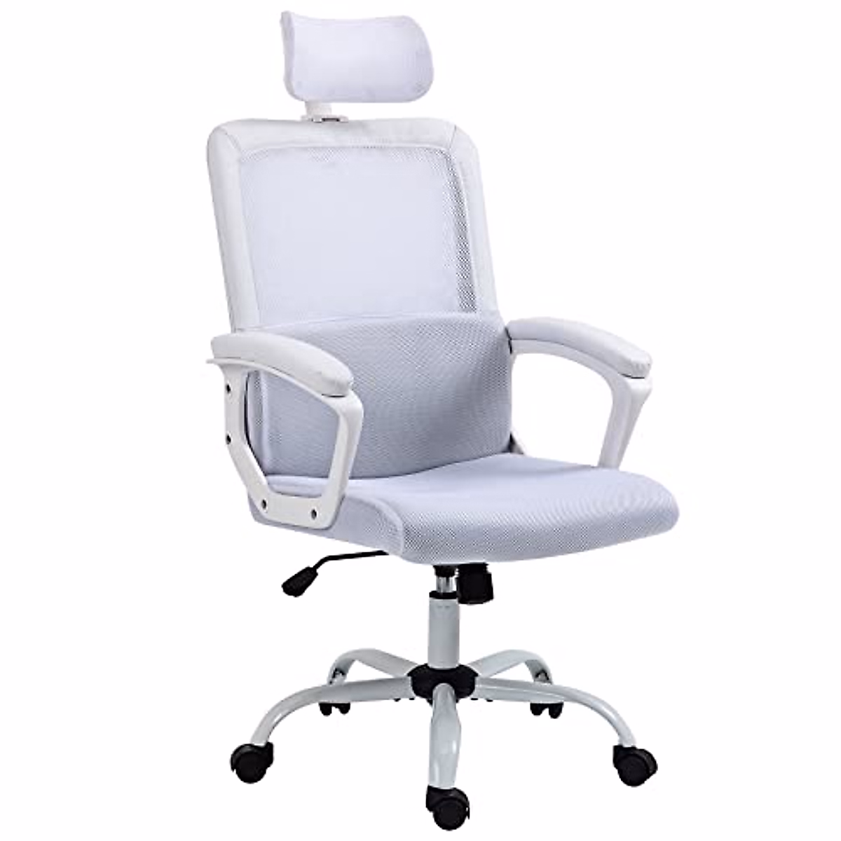 Home Office Chair, Ergonomic Mesh Desk Chair, High Back Computer Chair with Adjustable Headrest,Lumbar Support, Tilt Function,Swivel Rolling, Soft PU Armrest Task Chair Home Office Desk Chairs, White