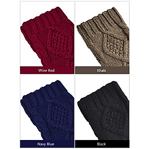SATINIOR 4 Pairs Women Warm Knit Winter Fingerless Gloves Thumbhole Arm Warmers Mittens (Black, Navy Blue, Khaki, Wine Red)