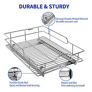 GF-LaLan (11"x18") Pull Out Cabinet Organizer, Heavy Duty Slide Out Kitchen Cabinet Storage Shelves, Roll Extendable Sliding Drawer - 11"W x 18"D- Requires At Least 12" Cabinet Opening, Chrome Finish