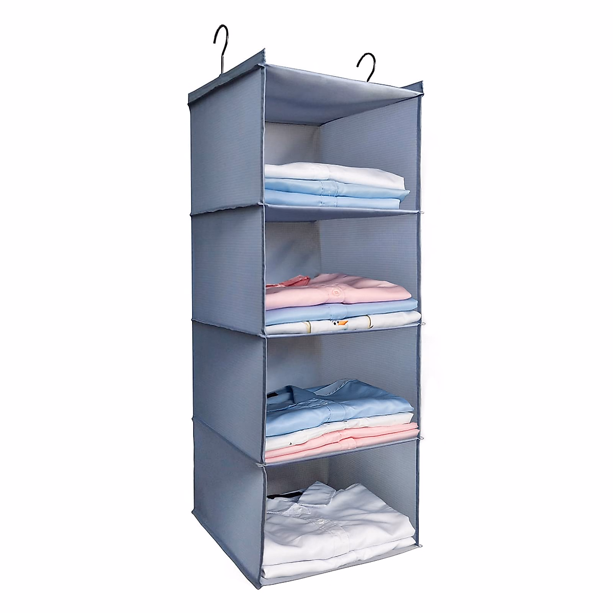 DonYeco Hanging Closet Organizer, Easy Mount Foldable 4-Shelf Hanging Closet Wardrobe Storage Shelves, Clothes Handbag Shoes Accessories Storage, Washable Oxford Cloth Fabric, Gray