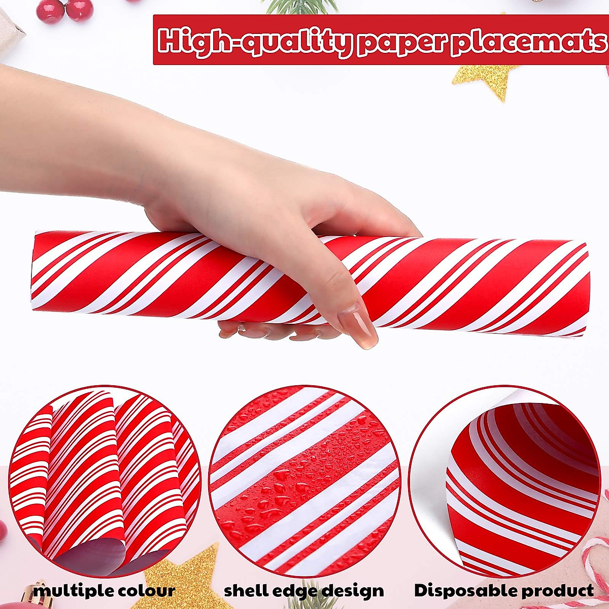 Umigy 60 Pcs Christmas Candy Dinner Paper Placemats 10.24 x 14.57 Inch Christmas Placemats Disposable Placemats Christmas Paper Placemats for Christmas Kitchen Dinner Party Supplies