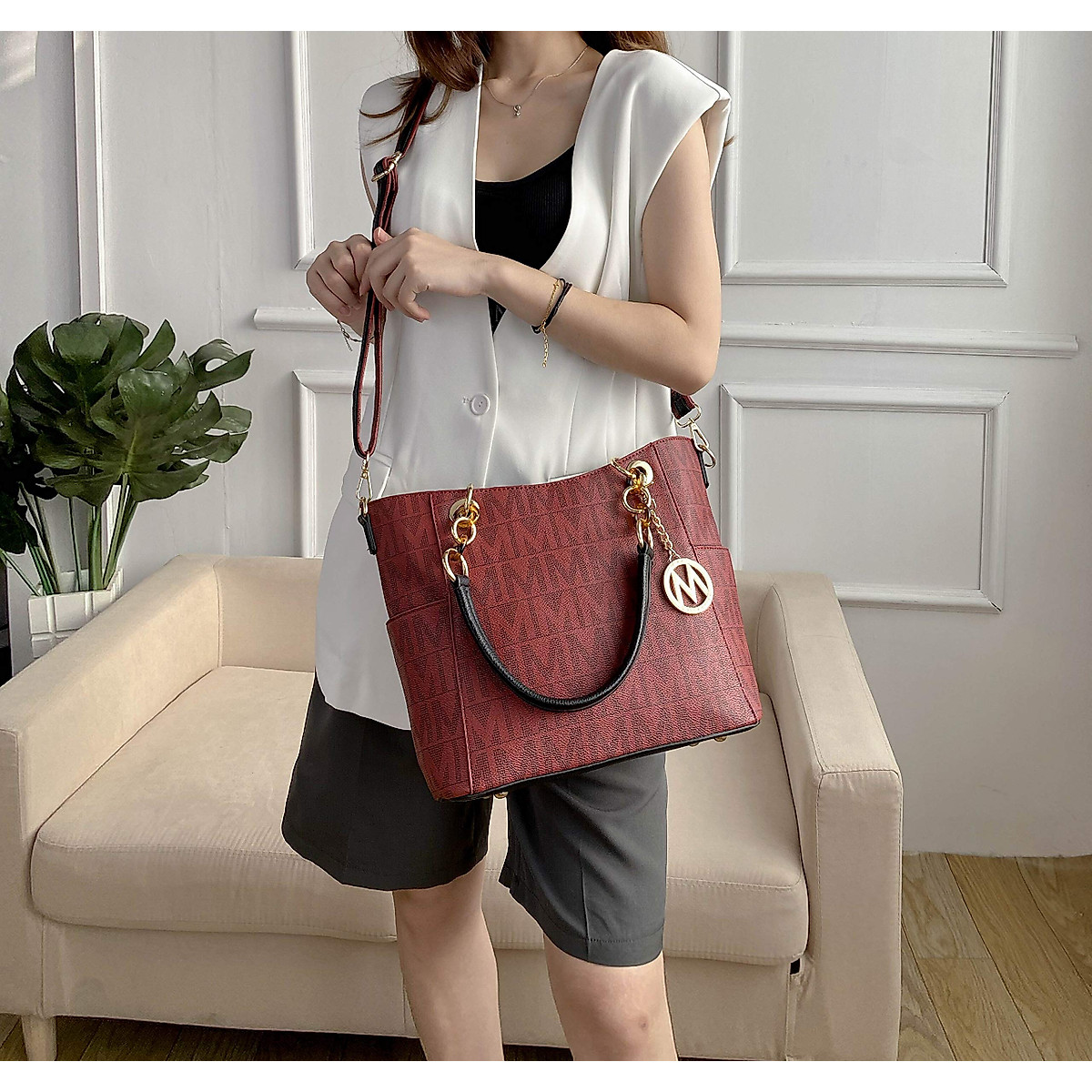 MKF Collection Shoulder Bag for Women, PU Leather Pocketbook Top-Handle Crossbody Purse Tote Satchel Handbag Grey by Mia k