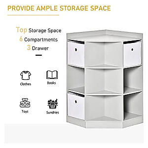 HOMCOM Kids Corner Cabinet, Cubby Toy Storage Organizer, Bookshelf Unit with Three Baskets for Playroom, Bedroom, Living Room, Grey