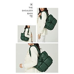Puffer Tote Bag Quilted Tote Bag for Women Down Fall Winter Handbag Puff Bag Aesthetic Shoulder Bag Stuffing Pillow Bag (White)