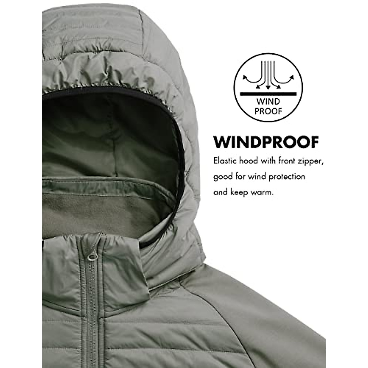 BALEAF Men's Running Jacket Lightweight Thumble Hole Warm Up Puffer Jacket Hybrid Thermal Coat Insulated Hiking Golf Olive M