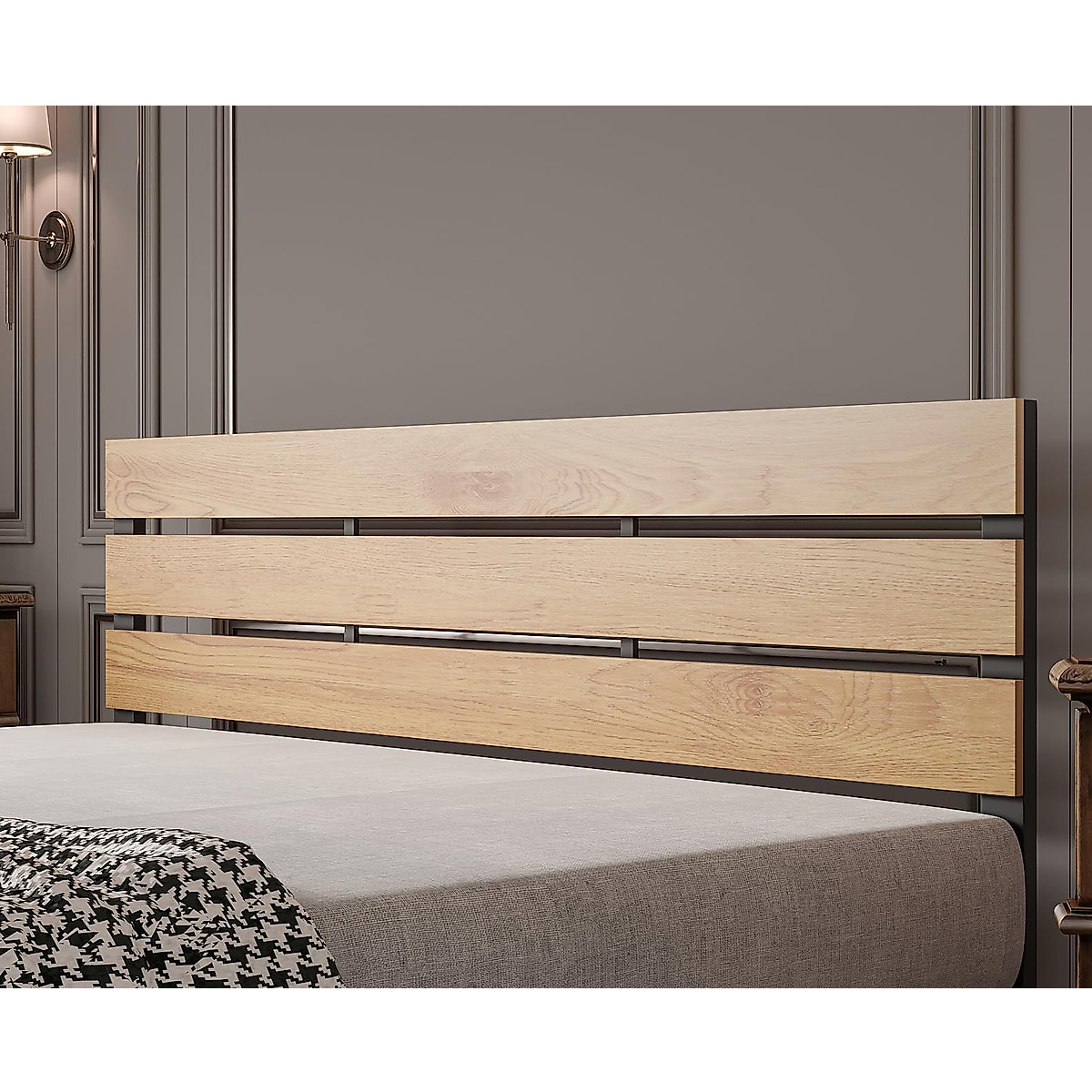 BONSOIR King Size Bed Frame Steady Steel Platform with Wood Headboard/Footboard,No Box Spring Needed, Easy Assembly, Squeaking Free (King Size)