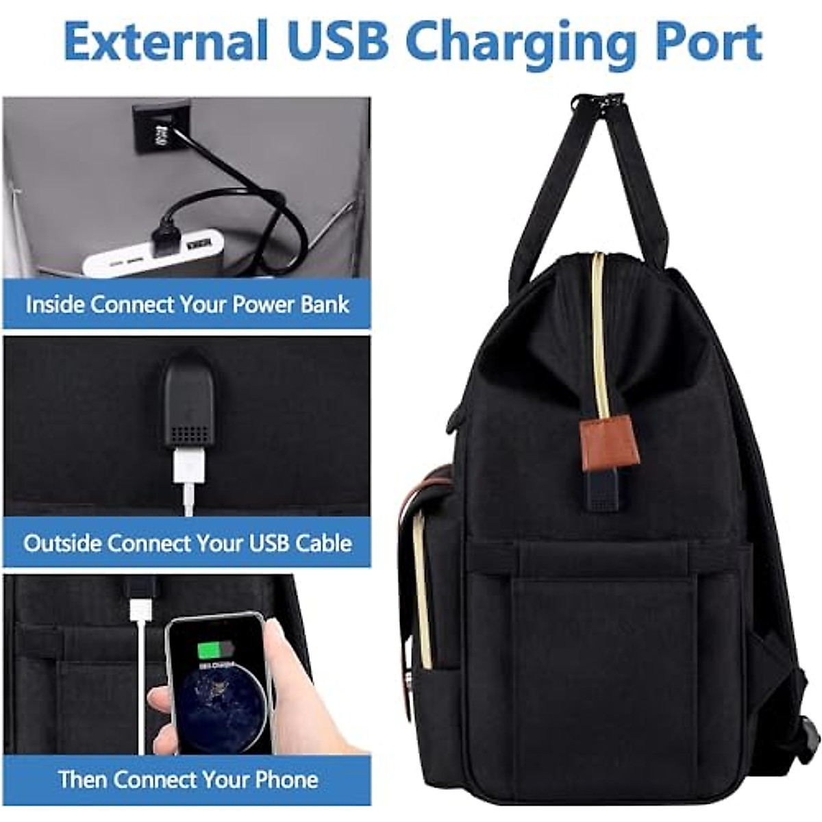 kasibon17.3 inch Laptop Backpack for Women, Large Wide Top Open Travel Backpack Work Bag Water Resistant Anti Theft Backpack with Charging Port