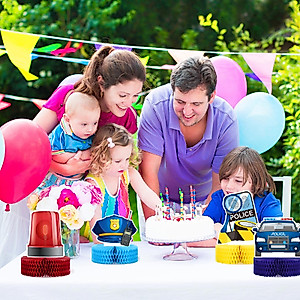 12 Pieces Police Honeycomb Centerpieces Police Theme Party Decorations Supplies 3D Birthday Theme Cakes Balls Table Topper Photo Props for Police Graduation Party Decoration Supplies