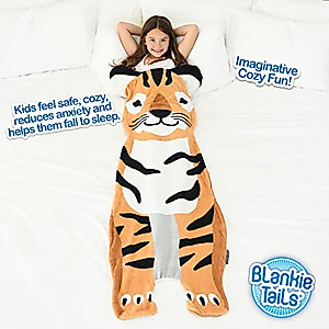 Blankie Tails Wearable Tiger Blanket for Kids - Double Sided, Soft, Fleece Animal Blanket - Use for Sleepover, Bedding, Bed, Costume, Pajamas, Sleeping Bag - Toys Tiger Gifts for Girls and Boys