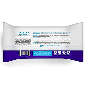 Vetnique Labs Furbliss Hygienic Pet Wipes for Dogs & Cats, Cleansing Grooming & Deodorizing Hypoallergenic Thick Wipes with All Natural Deoplex Deodorizer (Unscented, 100ct Pouch)