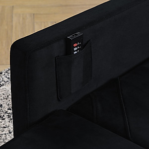 Futon Folding Single Chair Bed,Convertible Sleeper Sofa 2-in-1 Pull Out Lounge Chair Beds with Pillow&Pocket for Living Room Apartment Office（Black）