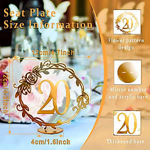 NAWTOR 20Pcs Gold Acrylic Table Numbers Lace Table Numbers With Stands Holder Base Elegant Mirror Table Numbers for Wedding Party Event Catering