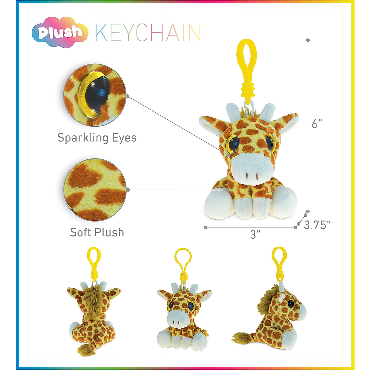 Puzzled DolliBu Big Eye Giraffe Plush Keychain - Stuffed Giraffe Keychain, Fluffy Plush Keychains for Backpack, Purse, Wallet, or Bag, Cute Zoo Party favors Keychain Charm for Kids and Adults - 6 Inch