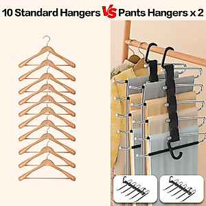 Pants Hangers Space Saving - 2 Pack Closet Organizer and Storage Jean Hangers, Stainless Steel Anti-Slip Clothes Hanger Scarf Holder Pants Hangers for Pants Jeans Leggings Trousers Pant Rack, Black
