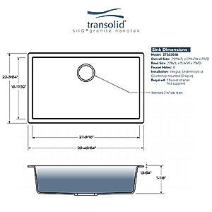 Transolid ZTSS3018-1T Zero Granite Super Single Bowl Dual Mount Kitchen Sink, Total White