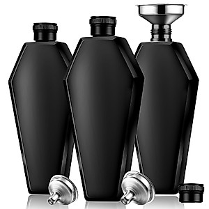 Lounsweer 3 Pieces Flask Set 3.5 oz Coffin Flasks with Funnel 304 Stainless Steel Bottle Creative 100 ml Thicken for Men Women Adult Friends Gifts(Black)