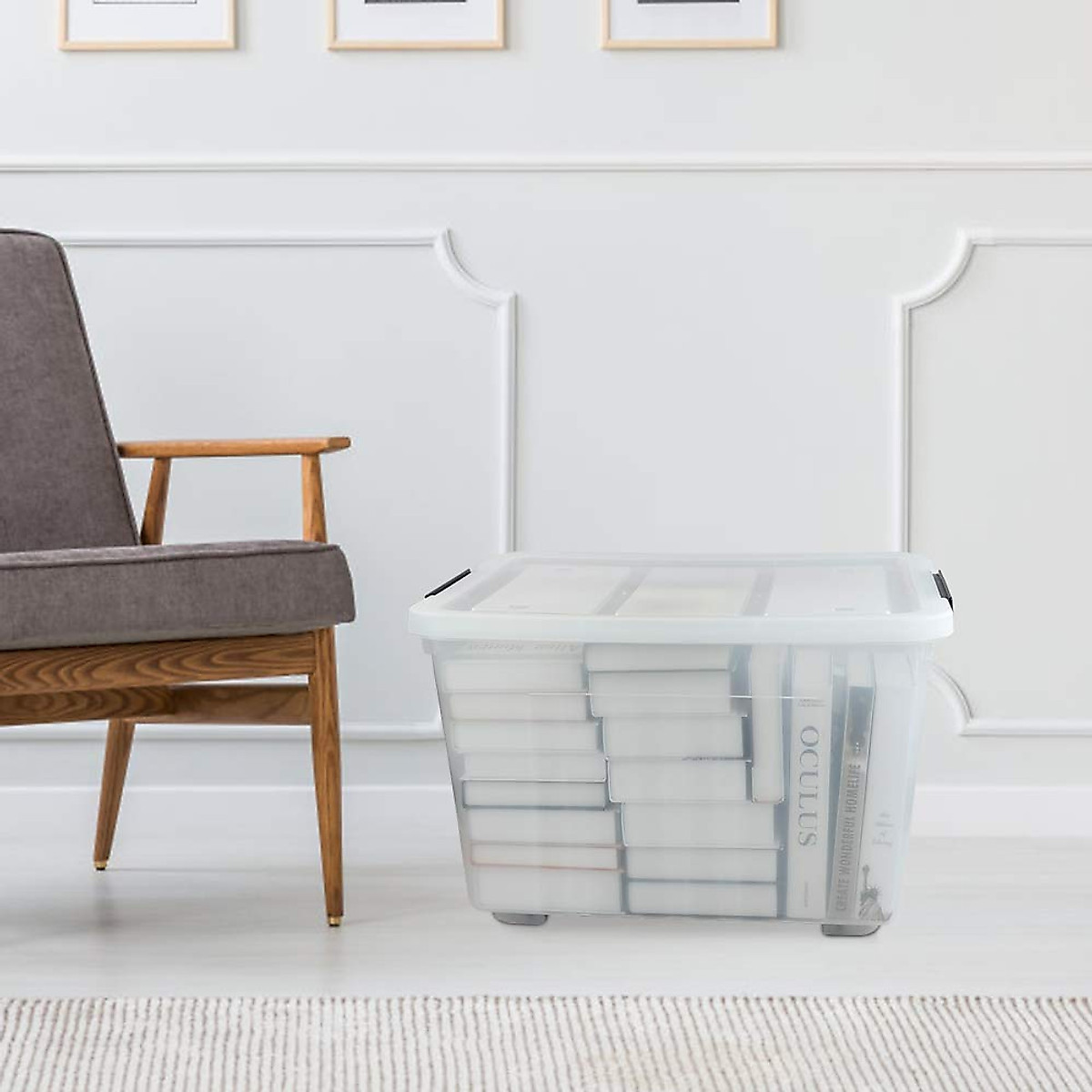 Farmoon 70 Quart Clear Storage Bin with Wheels, Large Plastic Stackable Cotainer Box with Lid, 4 Packs