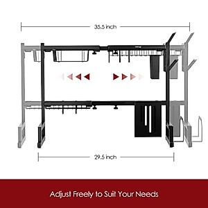 Sakugi Over The Sink Adjustable Dish Drying Rack - w/Large Capacity, Premium Space-Saving Rack for Kitchen Counter, Multifunctional 2-Tier, Stainless Steel