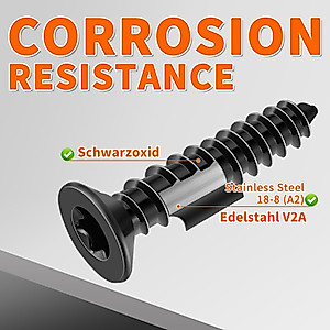 100 PCS #8 X 1 Inch Black Coated Flat Head Torx/Star Wood Screws, Stainless Steel 18-8 (A2) Fully Threaded 8 X 1'' Screw by TPOHH