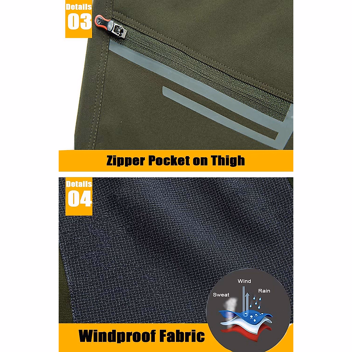 MAGCOMSEN Waterproof Pants for Men Hiking Pants Mens Work Pants Men Fleece Lined Pants Ski Pants Snow Pants Winter Pants Men Snowboard Pants Climbing Pants Softshell Pants for Men Green