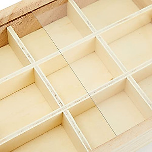 Small Unfinished Wood Box with Lid, 9 Compartment Storage Boxes (6.75 x 5.1 Inches, 2 Pack)