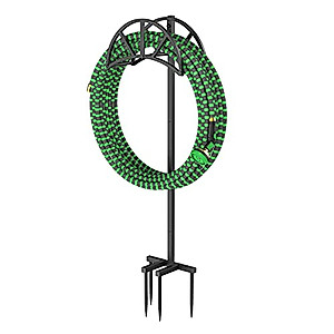 Mr IRONSTONE Garden Hose Holder,4 Spikes Water Hose Holder Holds 125-feet Hose,Freestanding Hose Stand Made of Heavy Duty Steel,Expandable Garden Hose for Outside Yard Lawn, Black