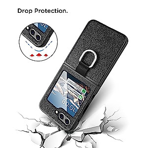 AICase for Samsung Galaxy Z Flip 5 Case Leather, Slim Protective Shockproof Phone Case with Ring for Galaxy Z Flip 5 5G, Black