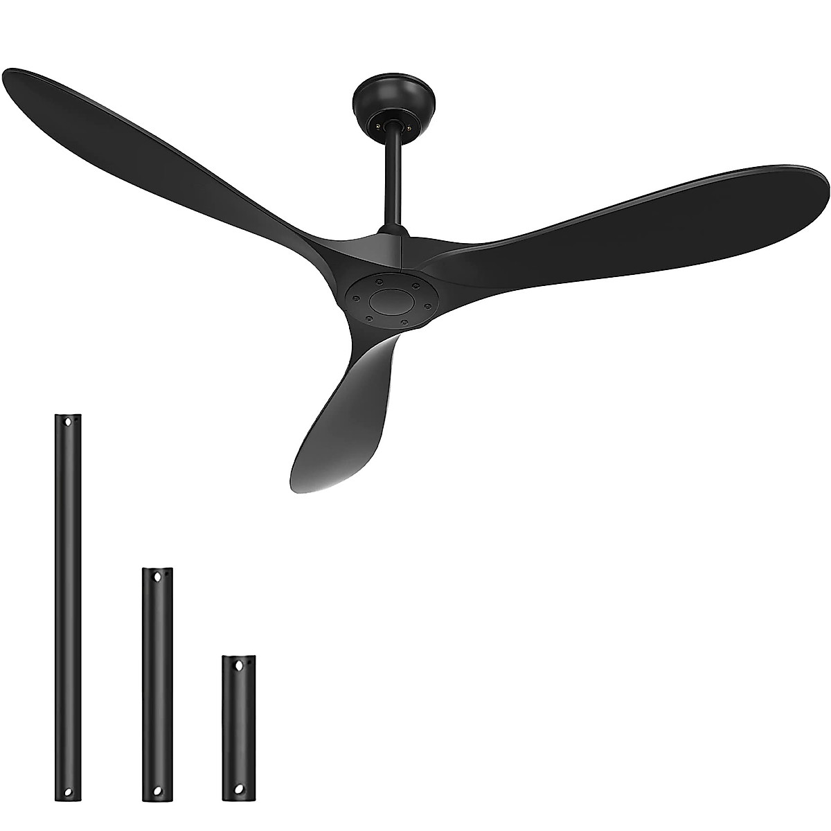 BECLOG Ceiling Fan With Remote Control,Indoor/Outdoor Ceiling Fans with Noiseless DC Motor and 3 Downrods.60inches,Ceiling Fans No Lights Plastic Fan Blade Black
