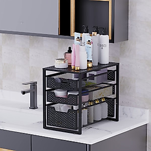 Simple Trending 3-Tier Under Sink Cabinet Organizer with Sliding Storage Drawer, Desktop Organizer for Kitchen Bathroom Office, Stackbale, Black