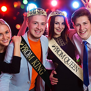 Saintrygo Prom King and Queen Crowns - 80s Cosplay Party Favors Tiara, Sash, Shiny Satin for Adults, 2024 Grad (4 Pcs, Graceful Style)