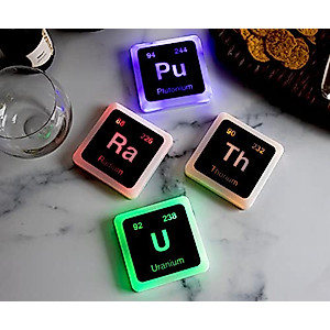 ThinkGeek Radioactive Elements Glowing Coaster Set - Radium, Plutonium, Uranium, and Thorium - Set of 4