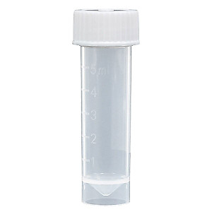 Globe Scientific 6101S Polypropylene Molded Graduations Conical Bottom Self Standing Transport Tubes with Attached White Polyethylene Screw Cap, Sterile, 5ml Capacity, Pack of 500