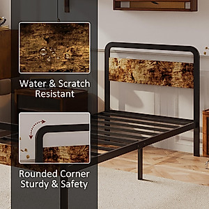 Upcanso 12 Inch Twin XL Bed Frame with Wood Headboard and Footboard, Platform Twin XL Bed Frames No Box Spring Needed with Heavy Duty Slats for Kids, Easy Assembly