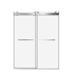 Jintop 72" W x 76" H Double Sliding Frameless Soft-Close Shower Door with Premium 3/8 Inch (10mm) Thick Tampered Glass,Bathroom Bathtub Doors W/ 4 Rollers and 2 Towel Bar Handles,Brushed Nickel
