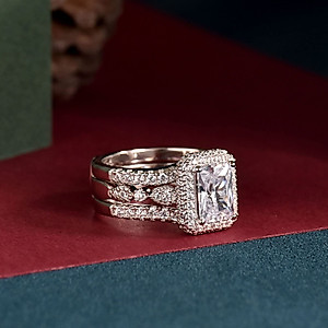 Newshe 2.78Ct Wedding Band Bridal Ring Enhancer Engagement Ring Set for Women 925 Sterling Silver Radiant White Gold 5A Cz Size 5-10 (A Radiant-White, 7)